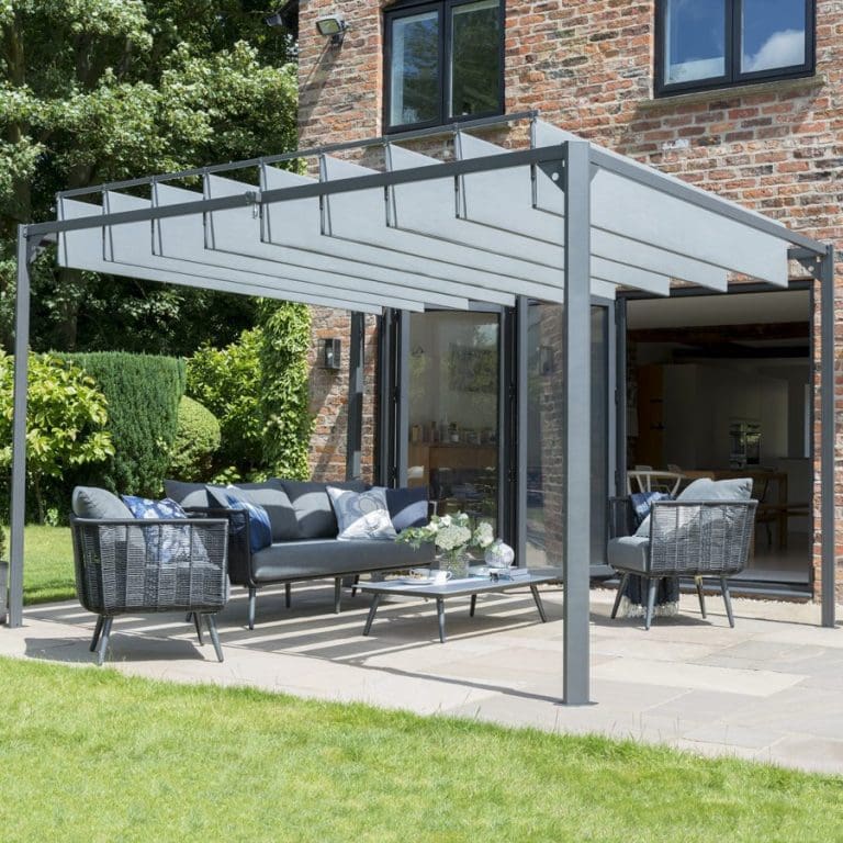 Pandora Leaf Pergola 3x3.6m | Slatted Textilene Roof Pergola