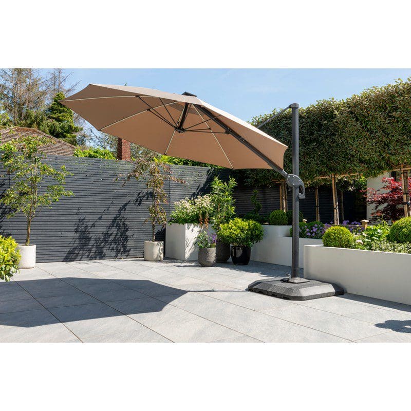 One Box Parasol 3m Round LED Cantilever with Water Filled Base | The ...